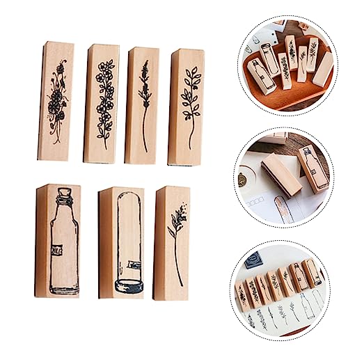 COHEALI 7pcs Pocket Decorative Stamp Stencils for Crafts Alphabet Stamps Antique Decor Making DIY Making Rubber for Art Crafts Wooden Seal Planner Stamp Craft Diary Stamp Account Vase