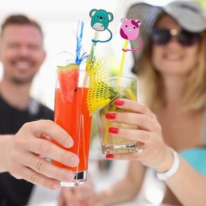 16Pcs Animal Straw Tips Cover Cap Reusable Silicone Straw Toppers Drinking Straw Tips Lids for 6-8 mm Cute Straws Plugs (Straw Not Included)