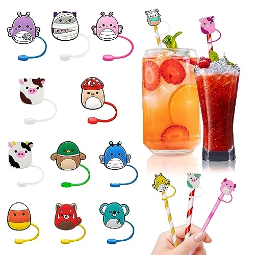 16Pcs Animal Straw Tips Cover Cap Reusable Silicone Straw Toppers Drinking Straw Tips Lids for 6-8 mm Cute Straws Plugs (Straw Not Included)