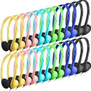 24 pcs headphones bulk classroom headphones adjustable over head earphones wired kids over ear headset with 3.5 mm headphone plug for school classroom airplane students children adults (classic color)