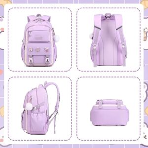 PIG PIG GIRL Girls Backpack,Kids Backpack for Girls with Anti-theft Back Pocket Lightweight School Backpack Watrer Resistant Bookbag for Elementary Primary School,Purple