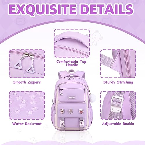 PIG PIG GIRL Girls Backpack,Kids Backpack for Girls with Anti-theft Back Pocket Lightweight School Backpack Watrer Resistant Bookbag for Elementary Primary School,Purple