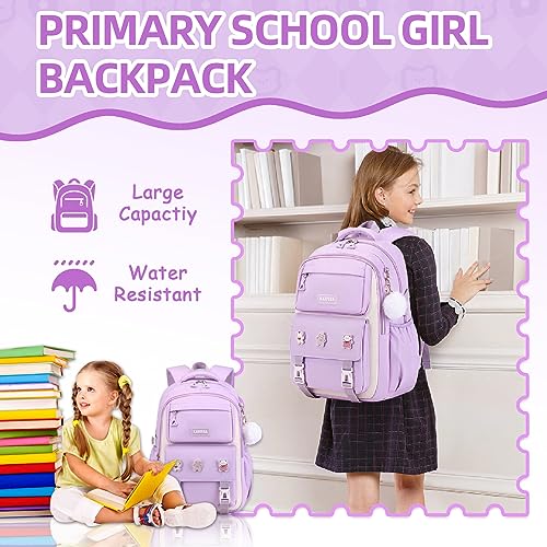 PIG PIG GIRL Girls Backpack,Kids Backpack for Girls with Anti-theft Back Pocket Lightweight School Backpack Watrer Resistant Bookbag for Elementary Primary School,Purple