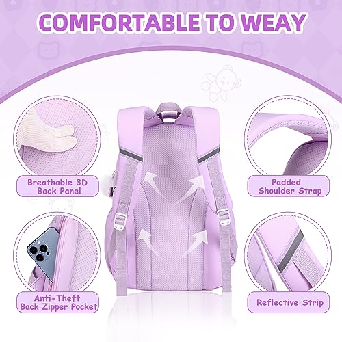 PIG PIG GIRL Girls Backpack,Kids Backpack for Girls with Anti-theft Back Pocket Lightweight School Backpack Watrer Resistant Bookbag for Elementary Primary School,Purple