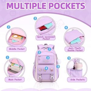 PIG PIG GIRL Girls Backpack,Kids Backpack for Girls with Anti-theft Back Pocket Lightweight School Backpack Watrer Resistant Bookbag for Elementary Primary School,Purple