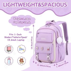 PIG PIG GIRL Girls Backpack,Kids Backpack for Girls with Anti-theft Back Pocket Lightweight School Backpack Watrer Resistant Bookbag for Elementary Primary School,Purple