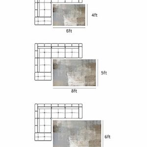 Brown Grey Oil Painting Outdoor Rug for Patio/Deck/Porch, Non-Slip Area Rug 5x8 Ft, Modern Geometric Abstract Aesthetics Indoor Outdoor Rugs Washable Area Rugs, Reversible Camping Rug Carpet Runner