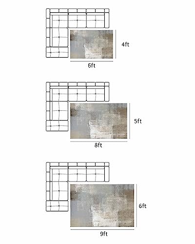 Brown Grey Oil Painting Outdoor Rug for Patio/Deck/Porch, Non-Slip Area Rug 5x8 Ft, Modern Geometric Abstract Aesthetics Indoor Outdoor Rugs Washable Area Rugs, Reversible Camping Rug Carpet Runner