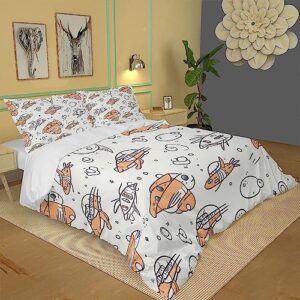 RPXPV 3 Piece Bed Set Mini Line Cartoon Spaceship Men and Women Comforters, Soft and Comfortable Skin-Friendly and Breathable Quilt Cover for Hotel86x94in（220cmx240cm）