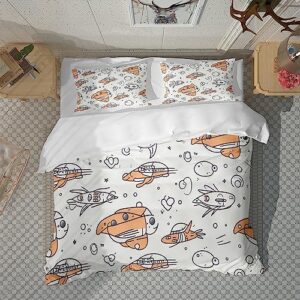 RPXPV 3 Piece Bed Set Mini Line Cartoon Spaceship Men and Women Comforters, Soft and Comfortable Skin-Friendly and Breathable Quilt Cover for Hotel86x94in（220cmx240cm）