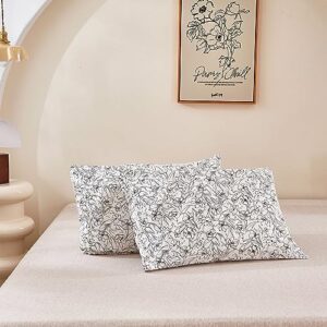 ECOCOTT 2 Pack Pillowcase Standard Size with White & Black Floral Pillow Cases Set, 100% Cotton Standard Pillow Covers Envelope Closure (Standard, 20"x26")