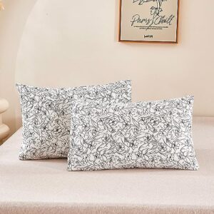 ECOCOTT 2 Pack Pillowcase Standard Size with White & Black Floral Pillow Cases Set, 100% Cotton Standard Pillow Covers Envelope Closure (Standard, 20"x26")