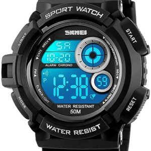 FANMIS Mens Military Multifunction Digital LED Watch Electronic Waterproof Alarm Quartz Sports Watch (U Black)