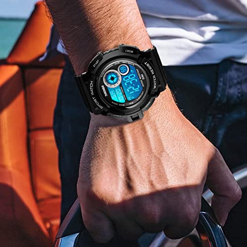 FANMIS Mens Military Multifunction Digital LED Watch Electronic Waterproof Alarm Quartz Sports Watch (U Black)