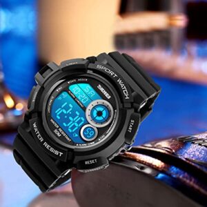 FANMIS Mens Military Multifunction Digital LED Watch Electronic Waterproof Alarm Quartz Sports Watch (U Black)