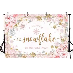 AIBIIN 7x5ft Winter Baby Shower Backdrop for Girls A Little Snowflake is on The Way Baby Shower Photography Background Pink Floral Gold Snowflake Baby Shower Party Decorations Supplies Banner