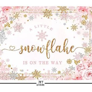 AIBIIN 7x5ft Winter Baby Shower Backdrop for Girls A Little Snowflake is on The Way Baby Shower Photography Background Pink Floral Gold Snowflake Baby Shower Party Decorations Supplies Banner