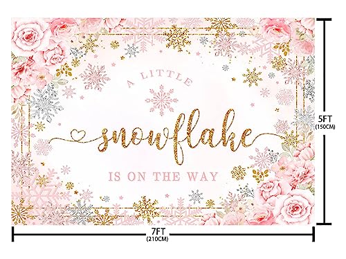 AIBIIN 7x5ft Winter Baby Shower Backdrop for Girls A Little Snowflake is on The Way Baby Shower Photography Background Pink Floral Gold Snowflake Baby Shower Party Decorations Supplies Banner