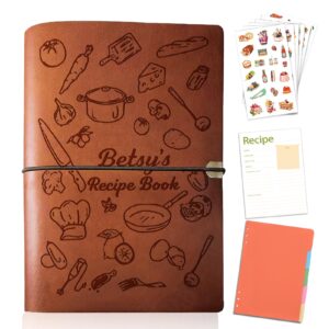 personalized recipe book recipe book to write in your own recipes, 6.7" x 9" customizable recipe book, 5 dividers and space for 80 recipes, gift for christmas, birthday, grandma, mom, dad (brown)