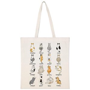 Louise Maelys Canvas Tote Bag for Women Cute Cat Aesthetic Cotton Bags Shopping Beach Reusable Grocery tote bag Makeup Bags