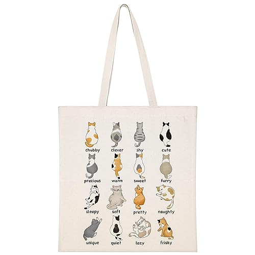 Louise Maelys Canvas Tote Bag for Women Cute Cat Aesthetic Cotton Bags Shopping Beach Reusable Grocery tote bag Makeup Bags