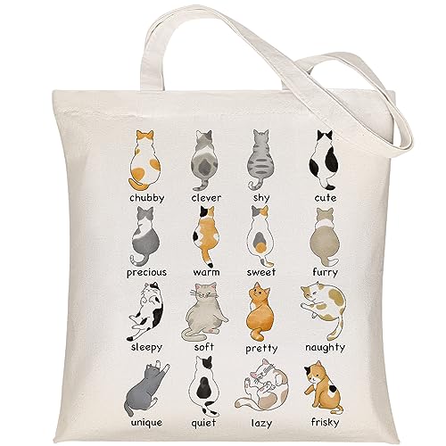 Louise Maelys Canvas Tote Bag for Women Cute Cat Aesthetic Cotton Bags Shopping Beach Reusable Grocery tote bag Makeup Bags