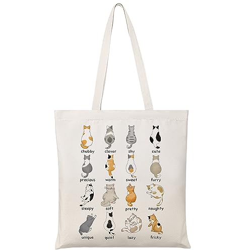 Louise Maelys Canvas Tote Bag for Women Cute Cat Aesthetic Cotton Bags Shopping Beach Reusable Grocery tote bag Makeup Bags