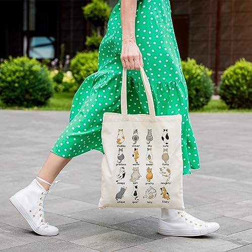 Louise Maelys Canvas Tote Bag for Women Cute Cat Aesthetic Cotton Bags Shopping Beach Reusable Grocery tote bag Makeup Bags