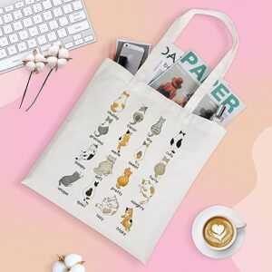 Louise Maelys Canvas Tote Bag for Women Cute Cat Aesthetic Cotton Bags Shopping Beach Reusable Grocery tote bag Makeup Bags