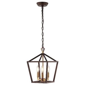 jonathan y jyl7601d ojai 10" 3-light iron classic modern lantern bohemian, cottage, farmhouse, rustic, transitional led pendant, oil rubbed bronze/brass gold