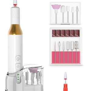 Nail Drill, Cordless Electric Nail Files for Gel Nails Efile Manicure Kit for Women Rechargeable Wireless Drill para Uñas Profesional Nail Drill Machine Nail Grinder for Acrylic Gel Nails White