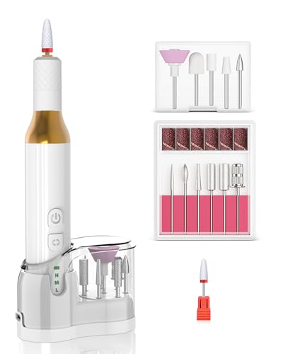 Nail Drill, Cordless Electric Nail Files for Gel Nails Efile Manicure Kit for Women Rechargeable Wireless Drill para Uñas Profesional Nail Drill Machine Nail Grinder for Acrylic Gel Nails White