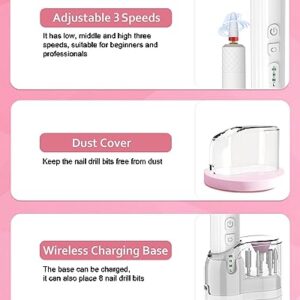 Nail Drill, Cordless Electric Nail Files for Gel Nails Efile Manicure Kit for Women Rechargeable Wireless Drill para Uñas Profesional Nail Drill Machine Nail Grinder for Acrylic Gel Nails White