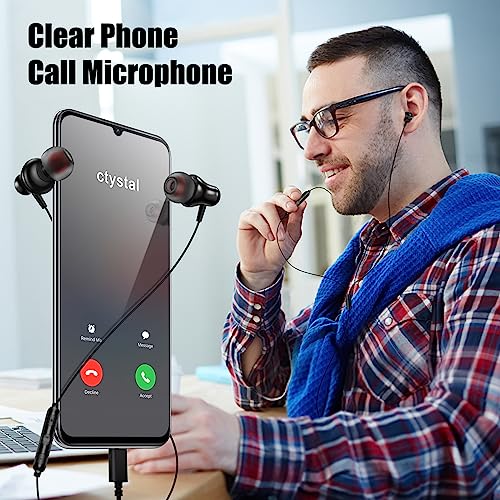 USB C Earbuds for Google Pixel 8 7 Pro 7A 6A 6 iPhone 15 Pro Max, Noise Cancelling Wired Headphones Type C Earphones Microphone Music for Samsung Galaxy Z Flip 5 Fold 4 S23 FE Ultra S22 Plus S21 Black