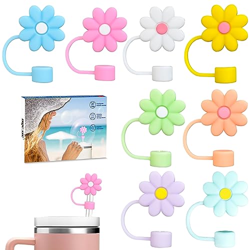 EXQUILEG Straw Covers Cap Fit for Stanley Cup, 8Pcs Silicone Flower Straw Toppers Compatible for Stanley 30&40 Oz Tumbler, 10mm Drinking Straw Tip Covers Fit for Stanley Cups Accessories