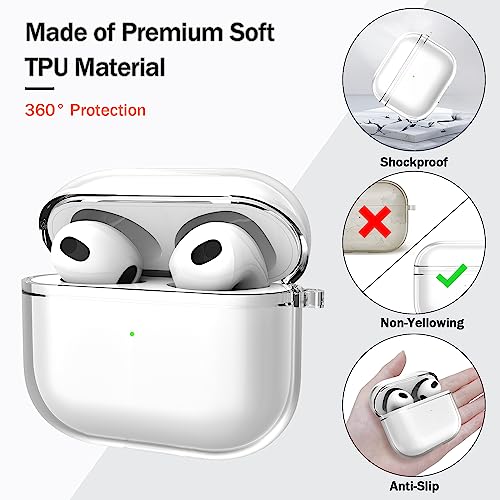 MHYALUDO Airpods 3rd Generation Case Cover, Clear Soft TPU Transparent Military Grade Shockproof Protective Case with Cleaning Pen for Apple Airpods 3 Charging case 2021, Clear White