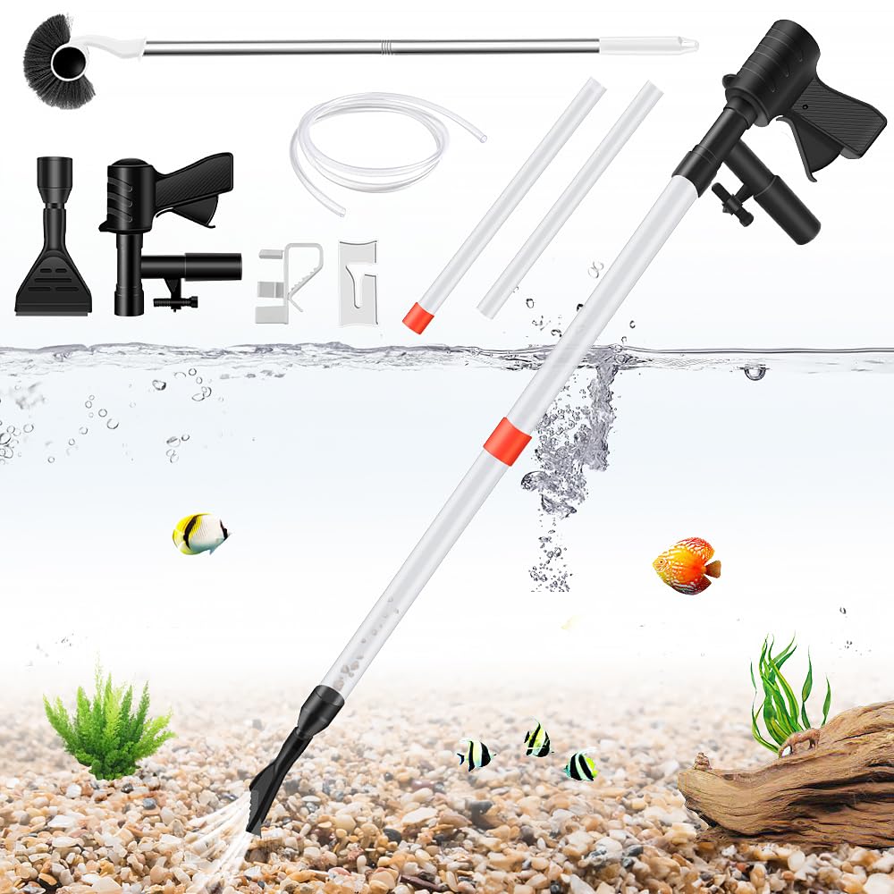 Aquariun Gravel Cleaner, Quick Water Changer, Gravel Vacuum for Aquarium,with Air-Pressing Button，Fish Tank Vacuum Gravel Cleaner Kit for Water Changing Sand Washing with Fish Tank Cleaning Brush