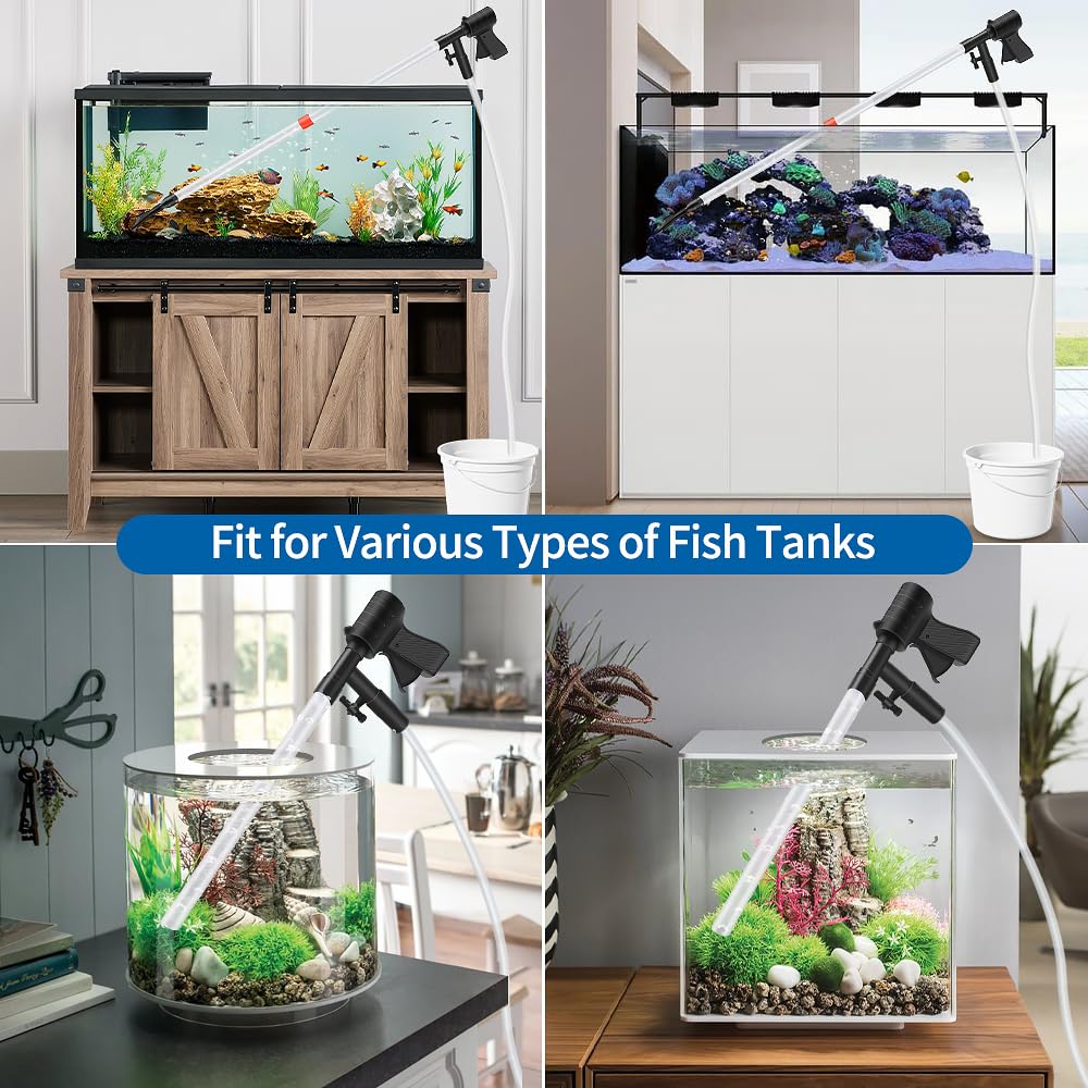 Aquariun Gravel Cleaner, Quick Water Changer, Gravel Vacuum for Aquarium,with Air-Pressing Button，Fish Tank Vacuum Gravel Cleaner Kit for Water Changing Sand Washing with Fish Tank Cleaning Brush