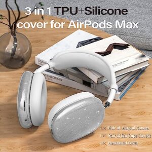 【3 in 1】 Case for AirPods Max Headphones, Clear Soft TPU Anti-Scratch Protective Case Cover, No Yellowing Transparent Accessories for Apple AirPods Max-GlitterClear