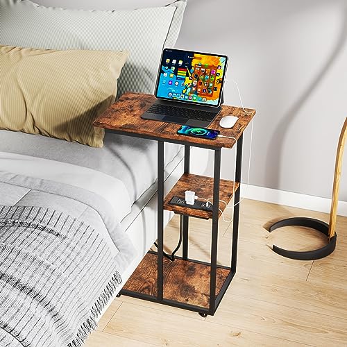 homsorout C Shaped End Table with Charging Station, Stylish C Side Table with USB Ports and Outlets for Small Spaces - The C Table End Table Side Table Perfect for Living Room Bedroom