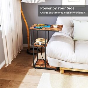 homsorout C Shaped End Table with Charging Station, Stylish C Side Table with USB Ports and Outlets for Small Spaces - The C Table End Table Side Table Perfect for Living Room Bedroom