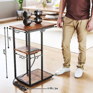 homsorout C Shaped End Table with Charging Station, Stylish C Side Table with USB Ports and Outlets for Small Spaces - The C Table End Table Side Table Perfect for Living Room Bedroom