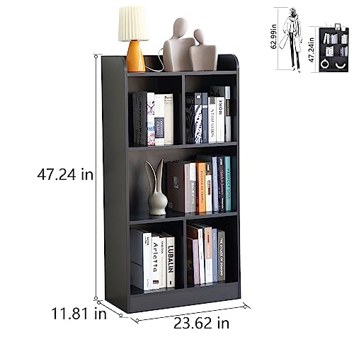 COMUHOME 3-Tier Book Shelf with Back Panel, Stability and Durable 5 Cube Bookcase,Multifunctional Cube Storage Organizer for Bedroom,Living Room,Office,Closet,School in Black with 23.62''W