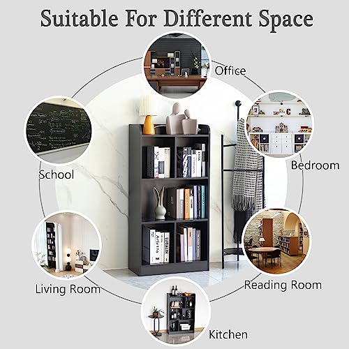 COMUHOME 3-Tier Book Shelf with Back Panel, Stability and Durable 5 Cube Bookcase,Multifunctional Cube Storage Organizer for Bedroom,Living Room,Office,Closet,School in Black with 23.62''W