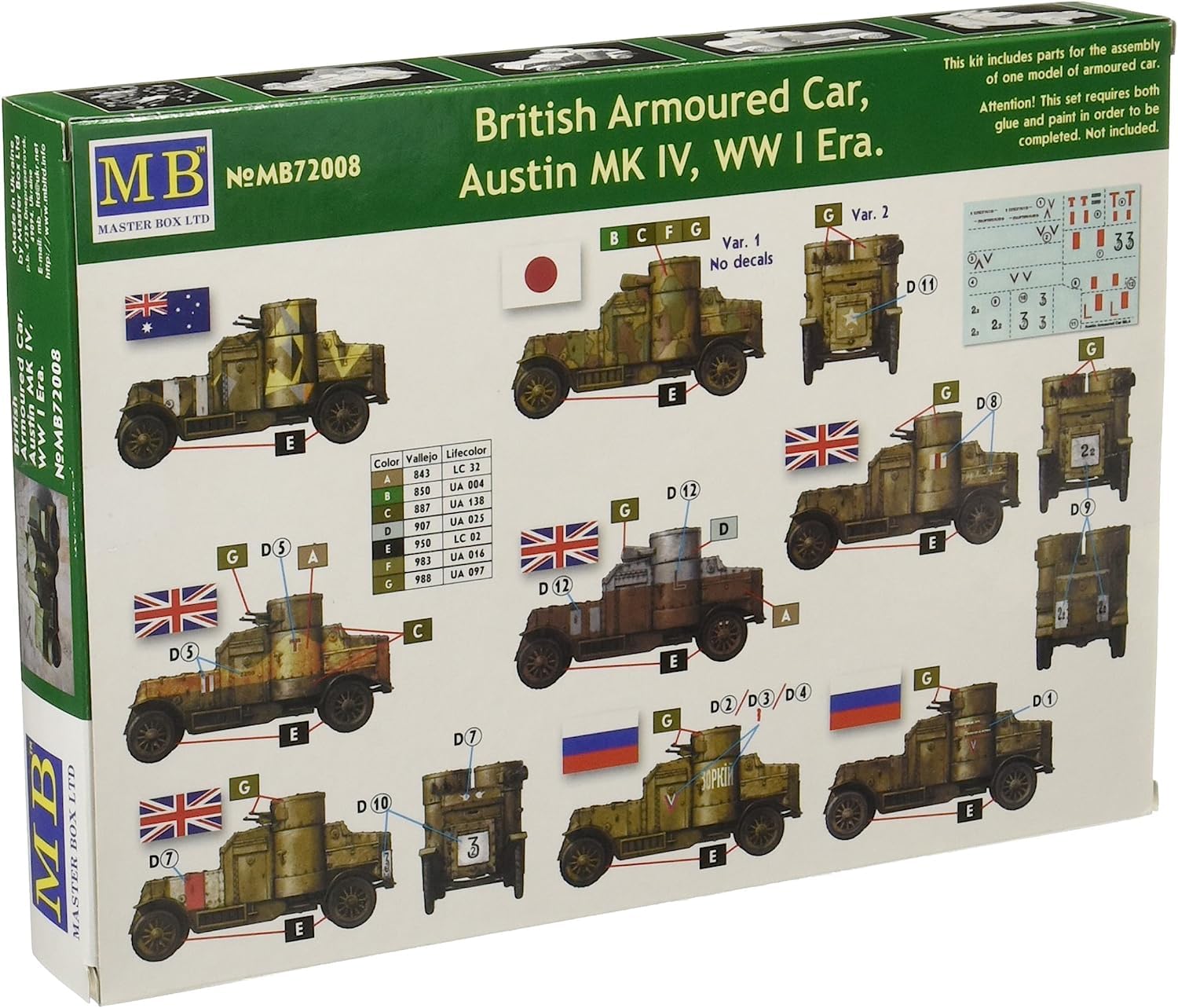 Master Box MB72008 1/72 British Austin Mk.4 Armored Car with Hotchkiss Machine Gun Plastic Model