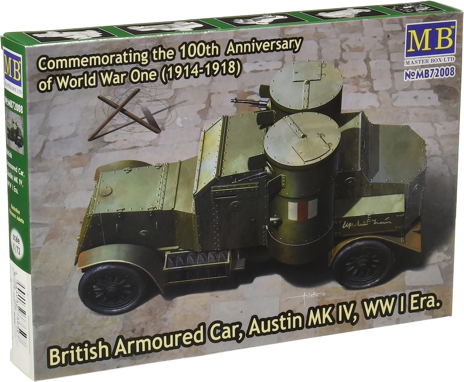 Master Box MB72008 1/72 British Austin Mk.4 Armored Car with Hotchkiss Machine Gun Plastic Model