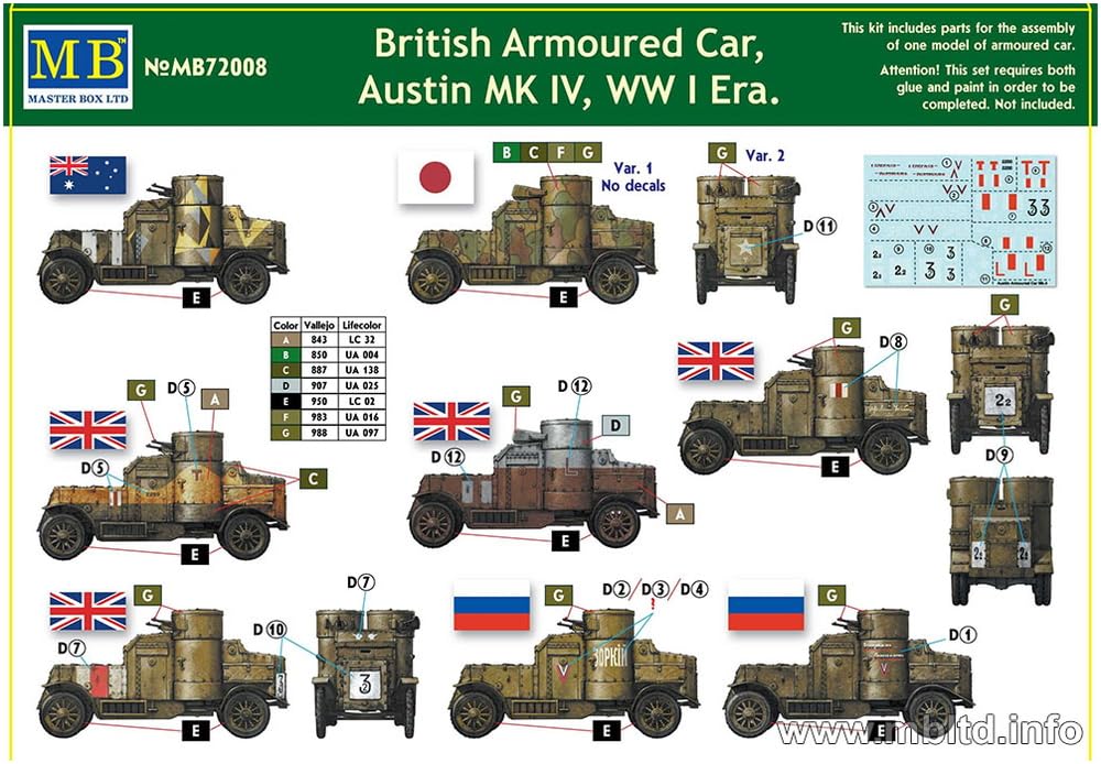 Master Box MB72008 1/72 British Austin Mk.4 Armored Car with Hotchkiss Machine Gun Plastic Model