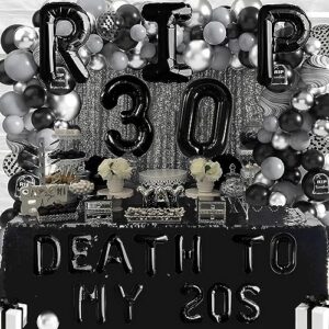 Death to My 20s Balloon Garland Arch 30th Birthday Party Decoration 122Pcs, Rip to My 20s Birthday Decoration with 30 RIP Foil and Latex Balloon Funeral for My Youth Party Supplies (30th-01)