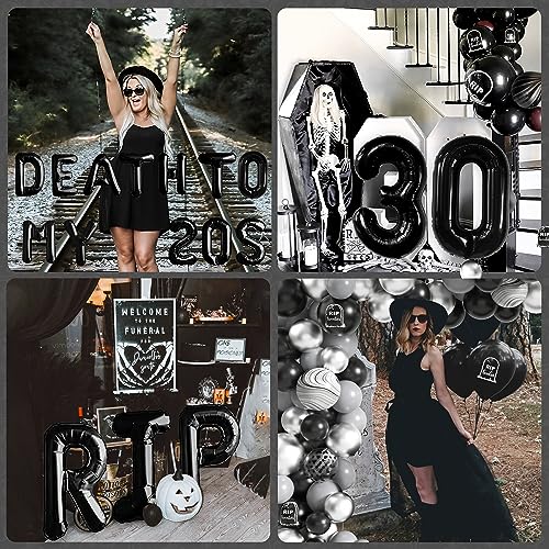 Death to My 20s Balloon Garland Arch 30th Birthday Party Decoration 122Pcs, Rip to My 20s Birthday Decoration with 30 RIP Foil and Latex Balloon Funeral for My Youth Party Supplies (30th-01)