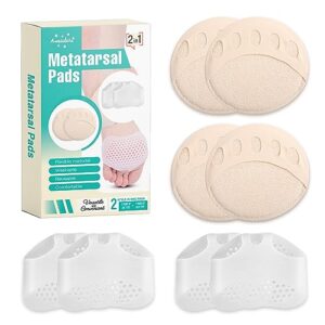 metatarsal pads for women and men - amodost ball of foot cushions shoe pads for high heels - soft gel and silk reusable forefoot heel pads feet pain relief - 4 pairs